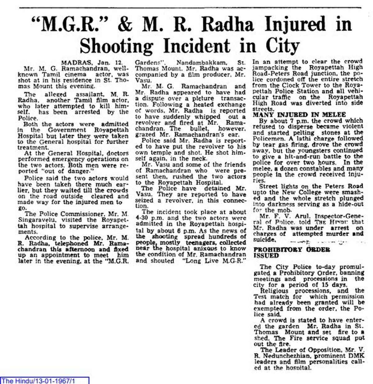 When the hero M.G. Ramachandran was shot at by villain M.R. Radha - The Hindu